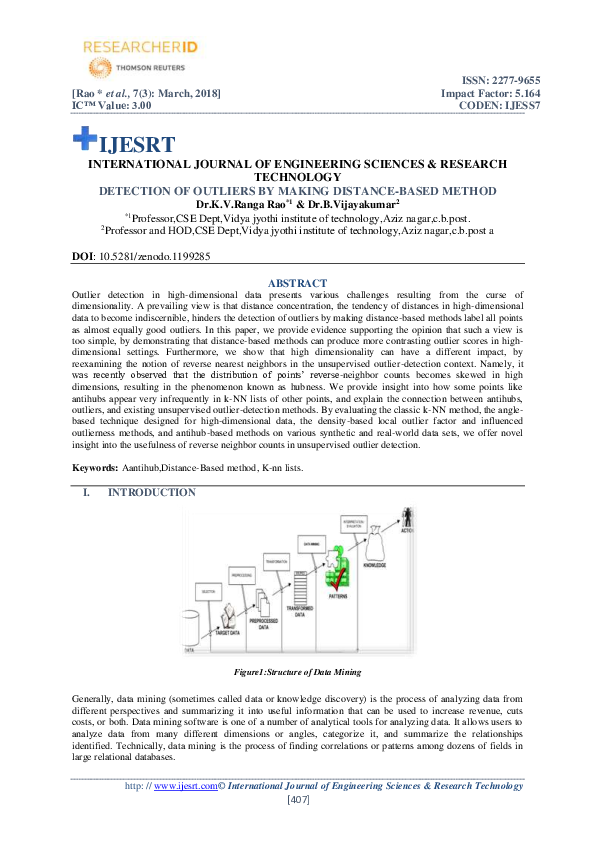 Pdf Detection Of Outliers By Making Distance Based Method