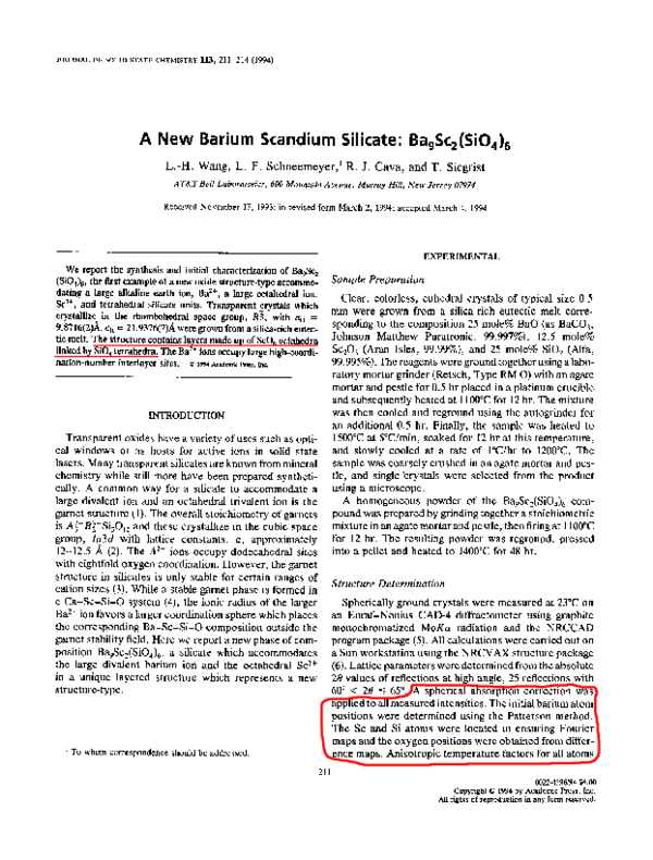(PDF) +1994. A New Barium Scandium Silicate Ba9Sc2(SiO4) | Kaixin Song ...