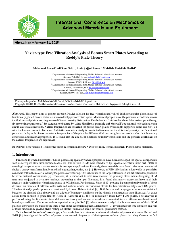 (PDF) Navier-type Free Vibration Analysis of Porous Smart Plates ...