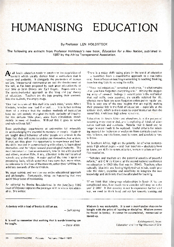 (PDF) HUMANISING EDUCATION