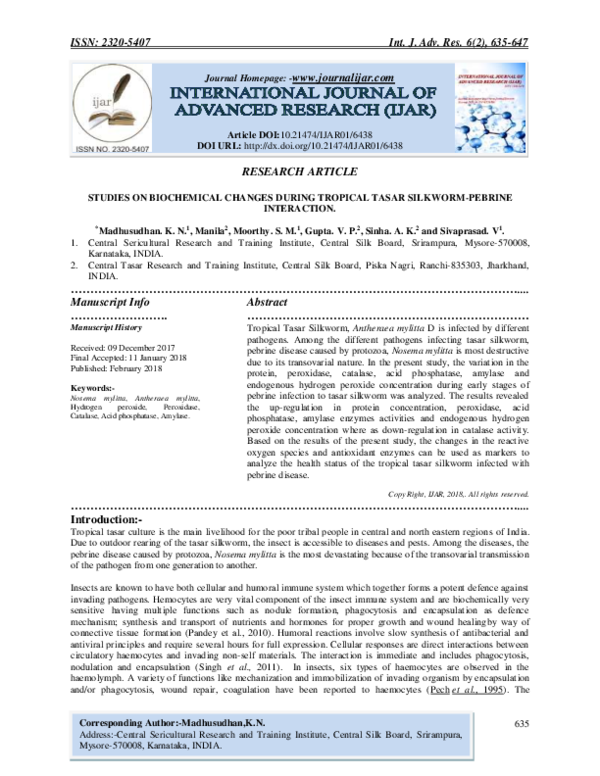 (PDF) STUDIES ON BIOCHEMICAL CHANGES DURING TROPICAL TASAR SILKWORM ...