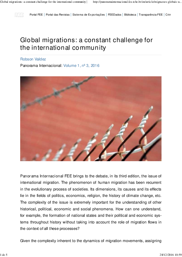 (PDF) Global migrations: a constant challenge for the international ...