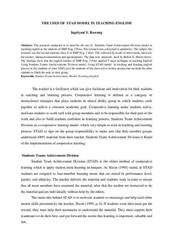 (DOC) THE USED OF STAD MODEL IN TEACHING ENGLISH
