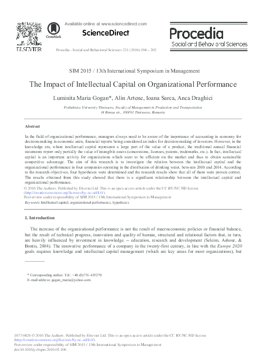 (PDF) The Impact of Intellectual Capital on Organizational Performance