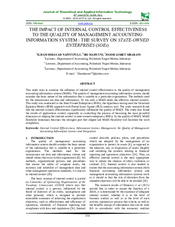 (PDF) THE IMPACT OF INTERNAL CONTROL EFFECTIVENESS TO THE QUALITY OF MANAGEMENT ACCOUNTING ...