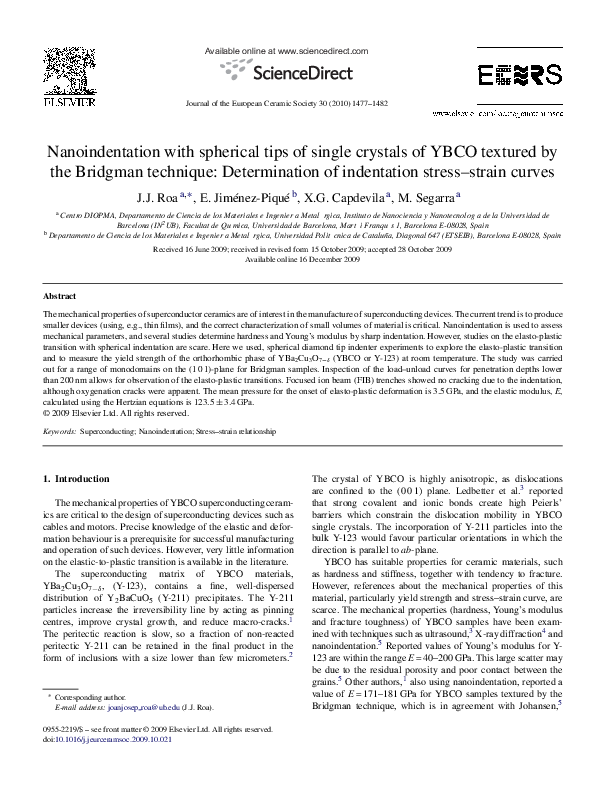 (PDF) Nanoindentation with spherical tips of single crystals of YBCO textured by the Bridgman ...