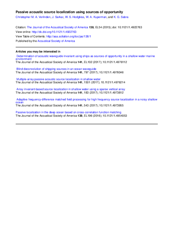 (PDF) Passive acoustic source localization using sources of opportunity