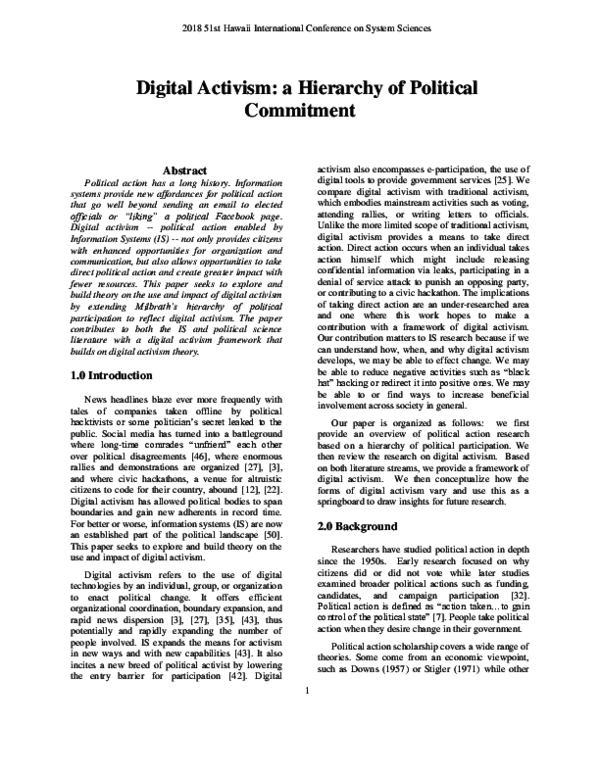 (PDF) Digital Activism: a Hierarchy of Political Commitment
