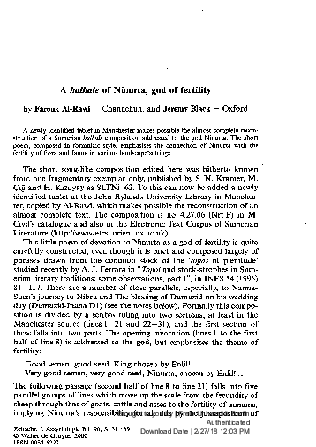 (PDF) A balbale of Ninurta, god of fertility