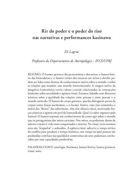 (PDF) Rir do poder e o poder do riso nas narrativas e performances Kaxinawa