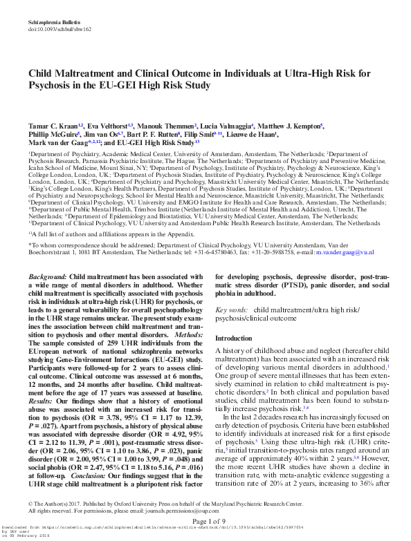 (PDF) Child Maltreatment and Clinical Outcome in Individuals at Ultra ...