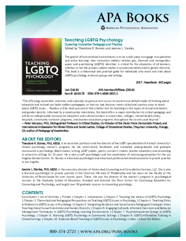 (PDF) Teaching LGBTQ Psychology Queering Innovative Pedagogy and Practice