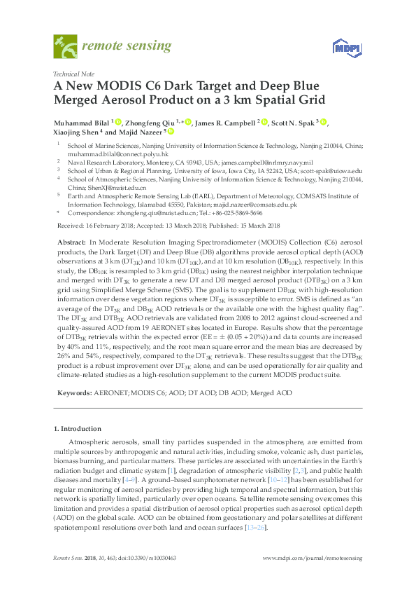 (PDF) A New MODIS C6 Dark Target and Deep Blue Merged Aerosol Product ...