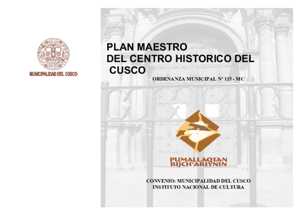 (PDF) PLAN MAESTRO DEL CENTRO HISTORICO DEL CUSCO ORDENANZA MUNICIPAL Nº 115 -MC CONVENIO ...