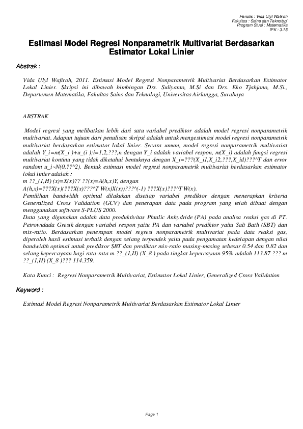 (PDF) Estimasi Model Regresi Nonparametrik Multivariat Berdasarkan ...