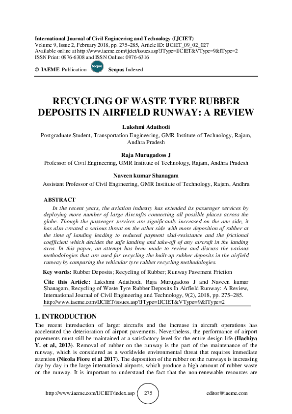 (PDF) RECYCLING OF WASTE TYRE RUBBER DEPOSITS IN AIRFIELD RUNWAY: A REVIEW