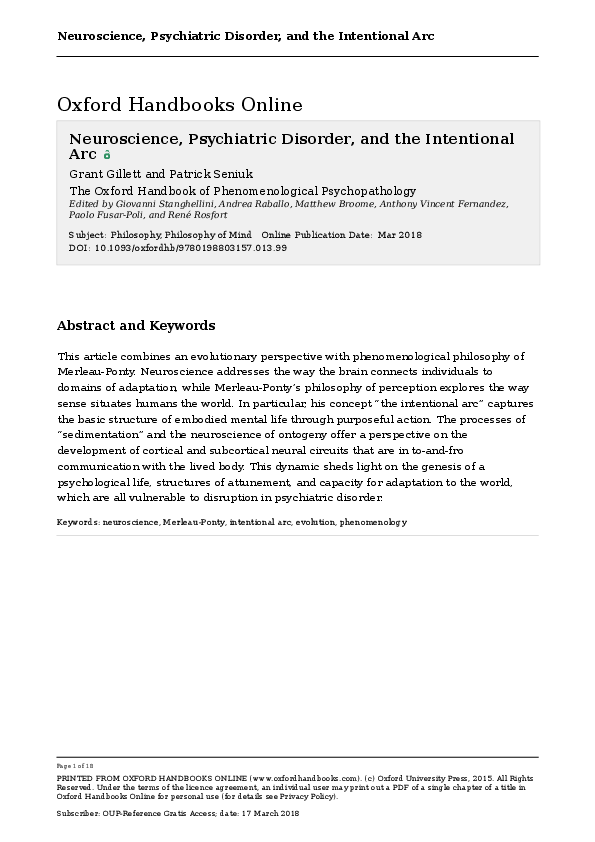 (PDF) Neuroscience, Psychiatric Disorder, and the Intentional Arc