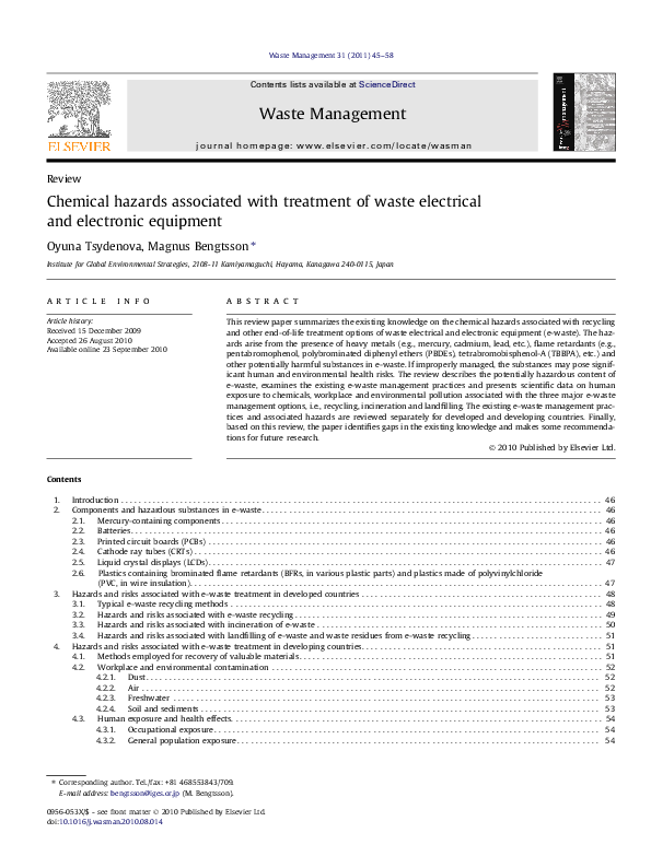 (PDF) Chemical hazards associated with treatment of waste electrical ...