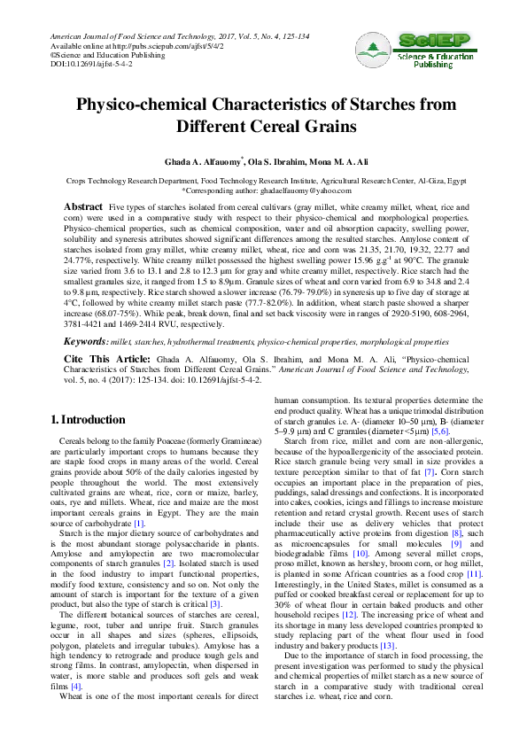 (PDF) Physico-chemical Characteristics of Starches from Different Cereal Grains