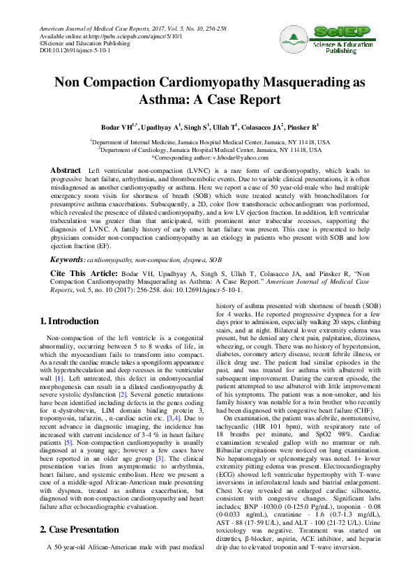 (PDF) Non Compaction Cardiomyopathy Masquerading as Asthma: A Case Report