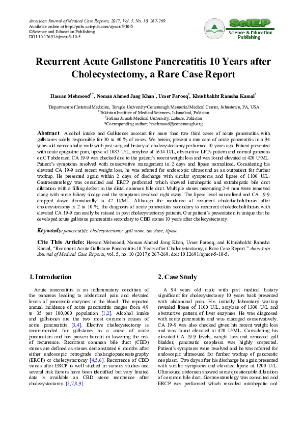 (PDF) Recurrent Acute Gallstone Pancreatitis 10 Years after ...