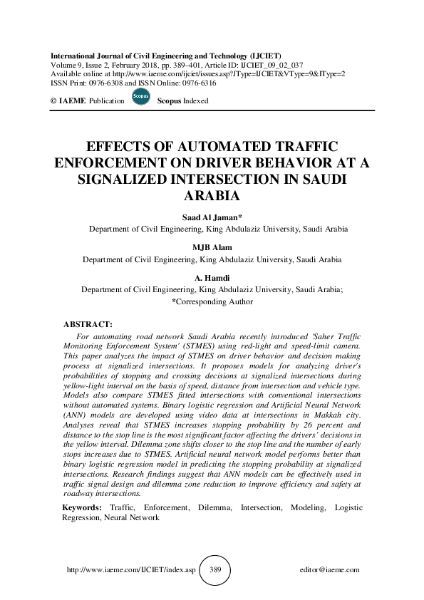 Pdf Effects Of Automated Traffic Enforcement On Driver Behavior At A Signalized Intersection