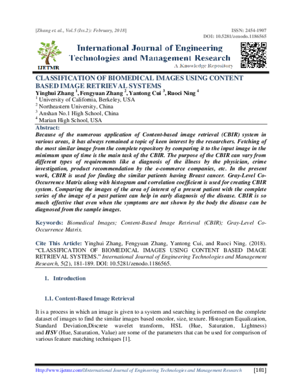 Pdf Classification Of Biomedical Images Using Content Based Image Retrieval Systems