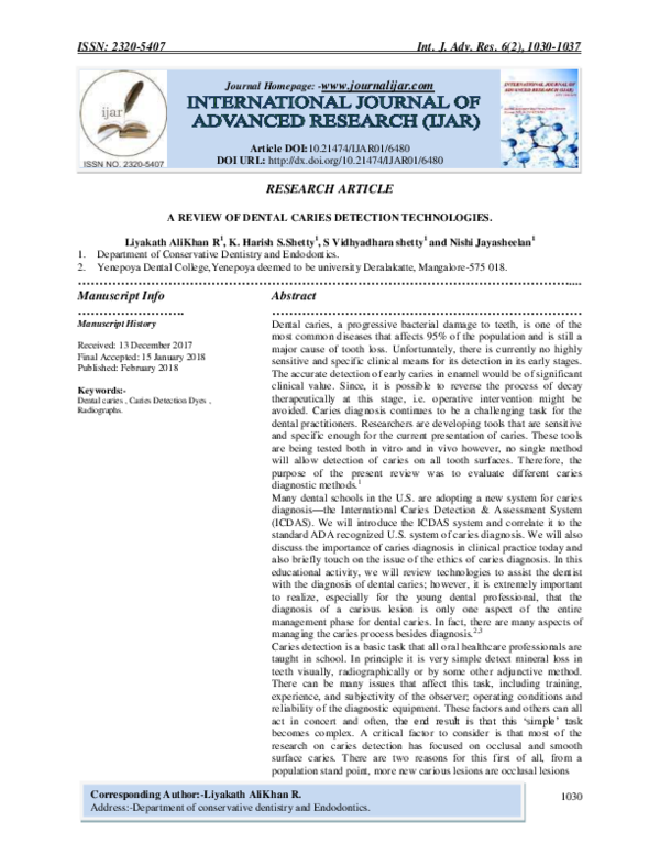 Pdf A Review Of Dental Caries Detection Technologies