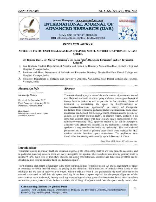 (PDF) ANTERIOR FIXED FUNCTIONAL SPACE MAINTAINER; NOVEL AESTHETIC ...