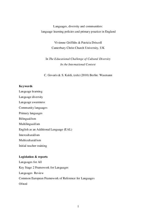 (PDF) Languages, diversity and communities: language learning policies ...