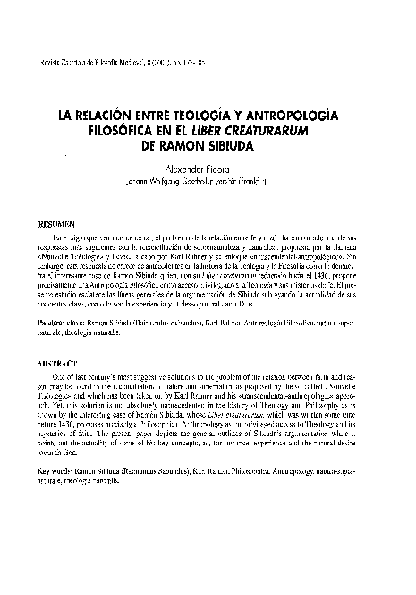 (PDF) La relación entre teología y antropología filosófica en el Liber ...
