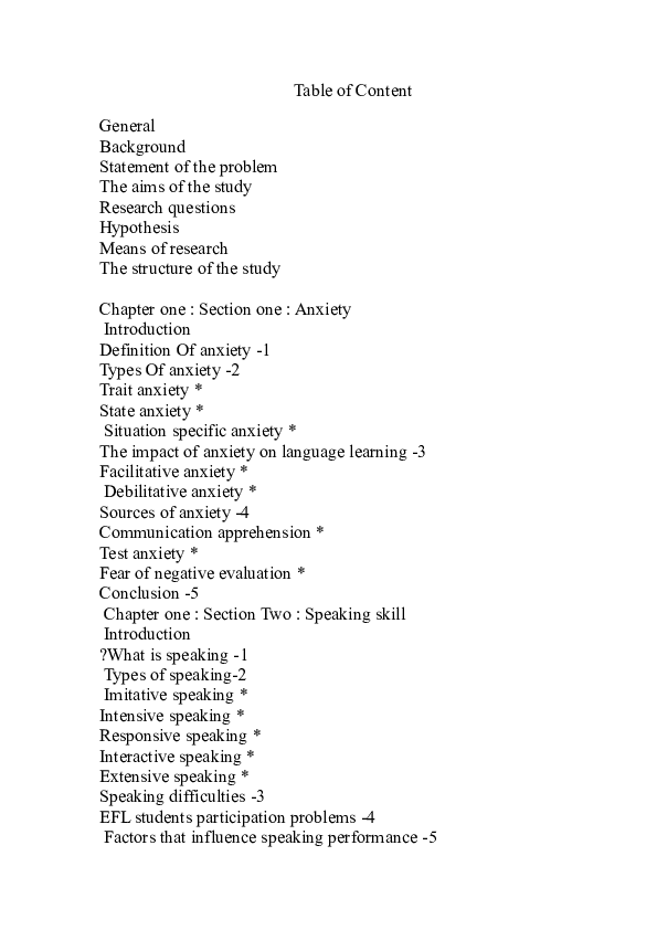 (DOC) Table of Content General Background