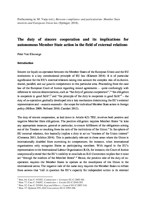 The duty of sincere cooperation and its implications for autonomous ...