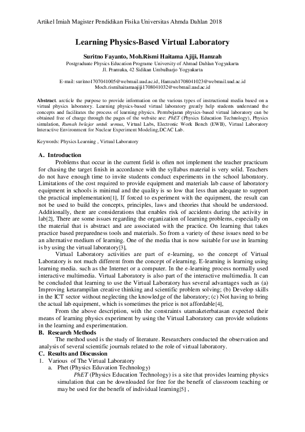 (DOC) Learning Physics-Based Virtual Laboratory
