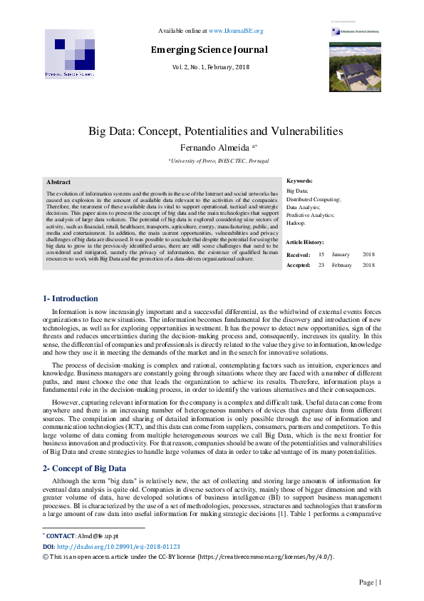 (PDF) Emerging Science Journal Big Data: Concept, Potentialities and ...
