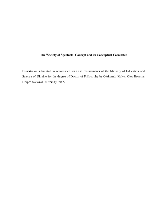 (PDF) The 'Society of Spectacle' Concept and its Conceptual Correlates