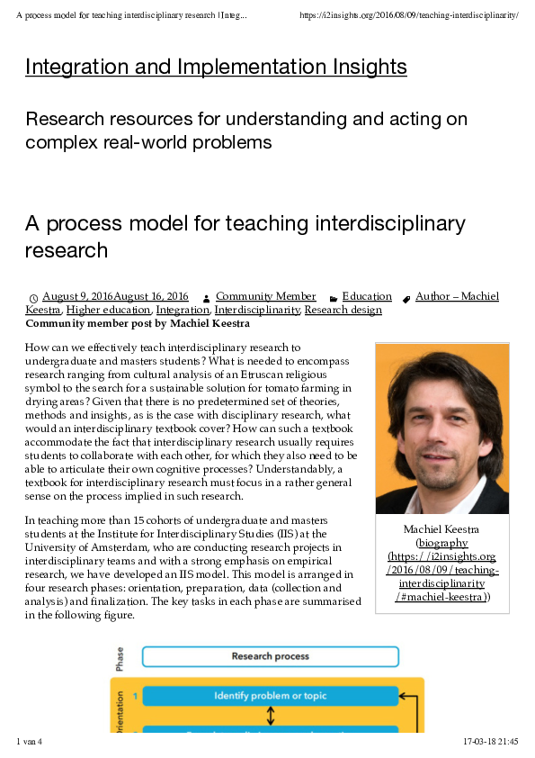 (PDF) A process model for teaching interdisciplinary research