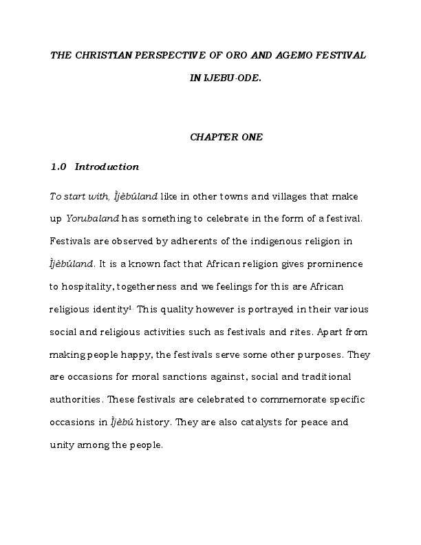 (DOC) A CHRISTIAN PERSPECTIVE OF ORO AND AGEMO FESTIVAL IN IJEBU-ODE ...