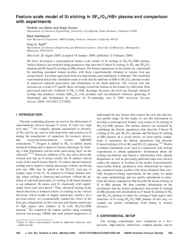 (PDF) Feature scale model of Si etching in SF /O /HBr plasma and ...