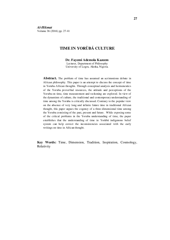 (PDF) Time in Yoruba Culture