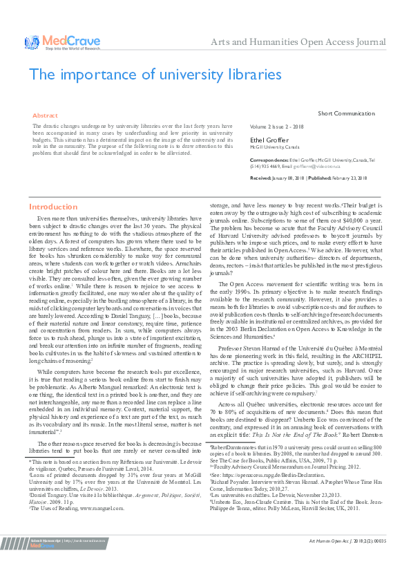 (PDF) The importance of university libraries