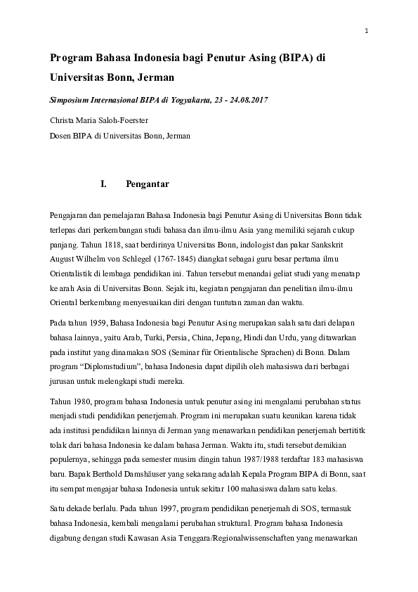 (PDF) Program Bahasa Indonesia bagi Penutur Asing (BIPA) di