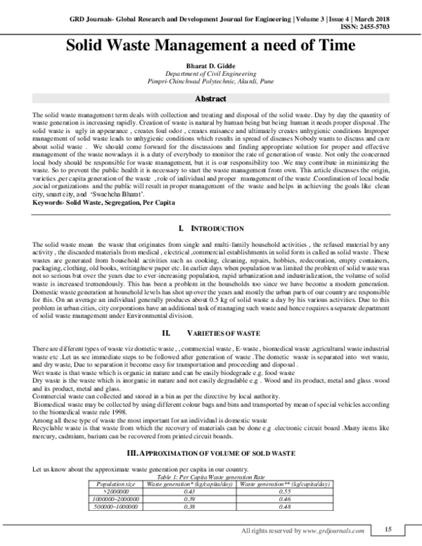 (PDF) Solid Waste Management a need of Time