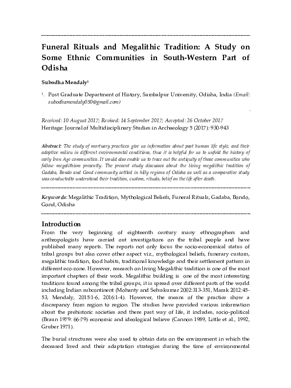 (PDF) Funeral Rituals and Megalithic Tradition: A Study on Some Ethnic ...