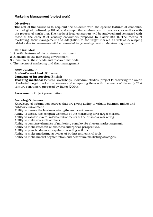 (PDF) Marketing Management (project work