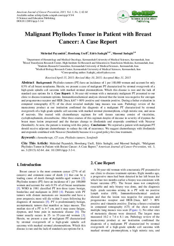 (PDF) Malignant Phyllodes Tumor in Patient with Breast Cancer: A Case ...