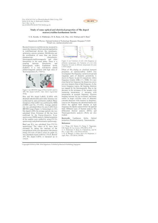 (PDF) Study of some optical and electrical properties of Mn doped nanocrystalline lanthamum ferrite