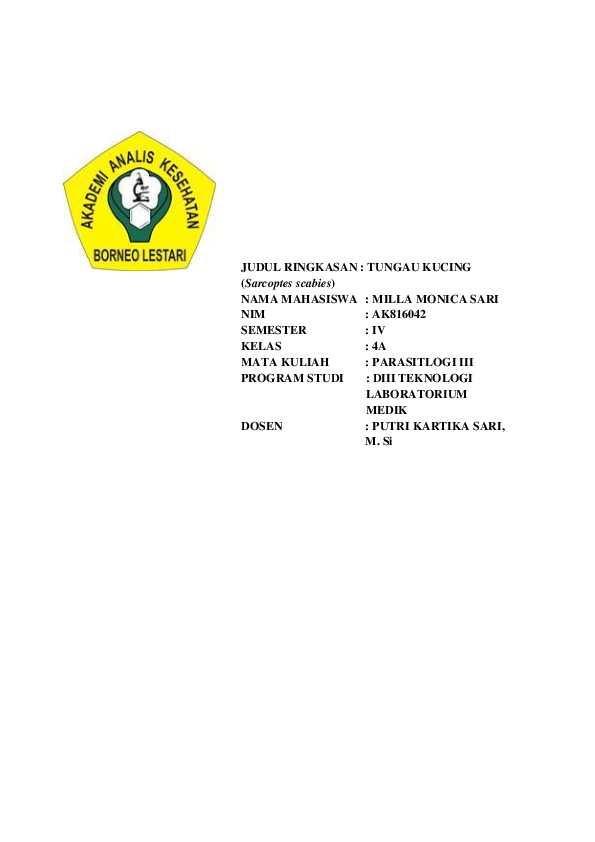 (DOC) TUNGAU KUCING (Sarcoptes scabies)