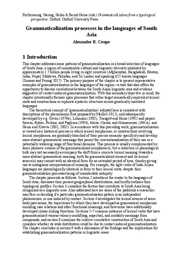 (PDF) Grammaticalization processes in the languages of South Asia