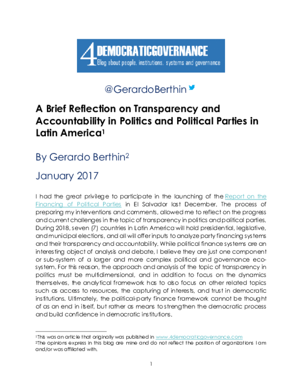 (PDF) A Brief Reflection on Transparency and Accountability in Politics ...